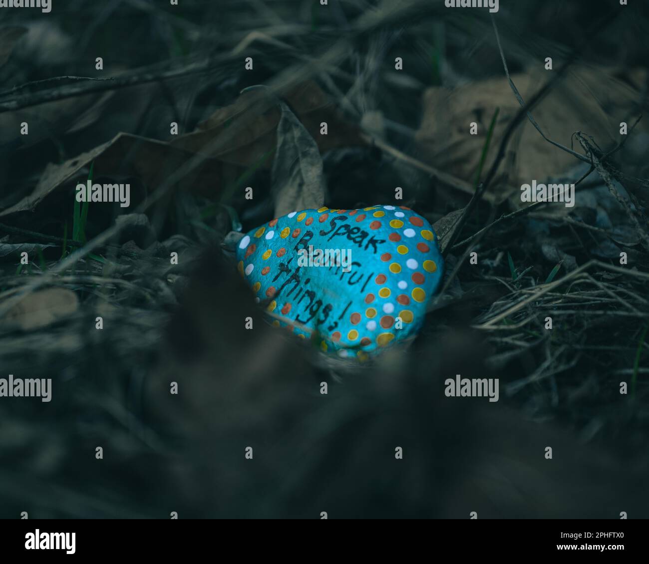 An image of a blue stone with the words Speak Beautiful Things ...