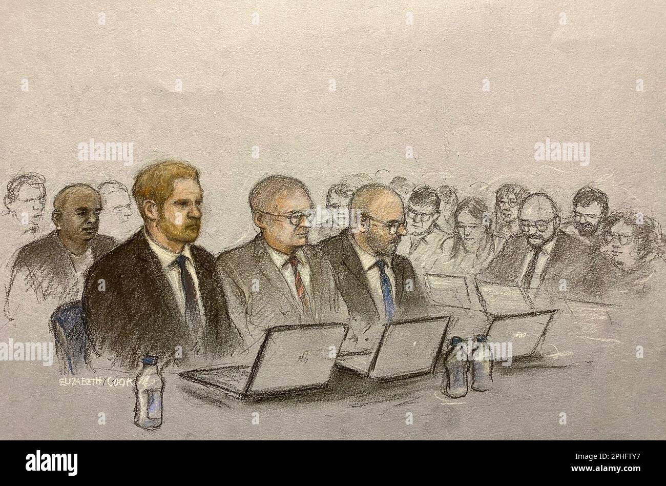 Court artist sketch by Elizabeth Cook of Baroness Doreen Lawrence (left ...