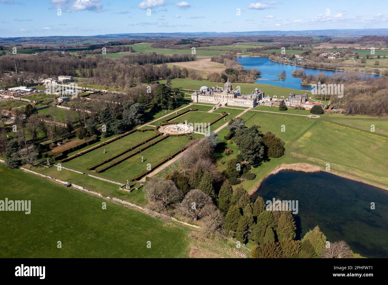 CASTLE HOWARD, YORK, UK - MARCH 27, 2023. An aerial view of the North ...