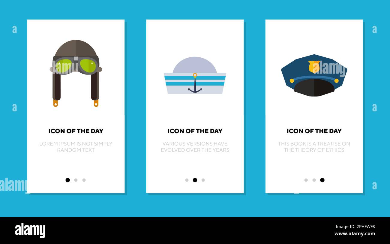 Pilot, sailor, police officer cap flat icon set Stock Vector Image ...