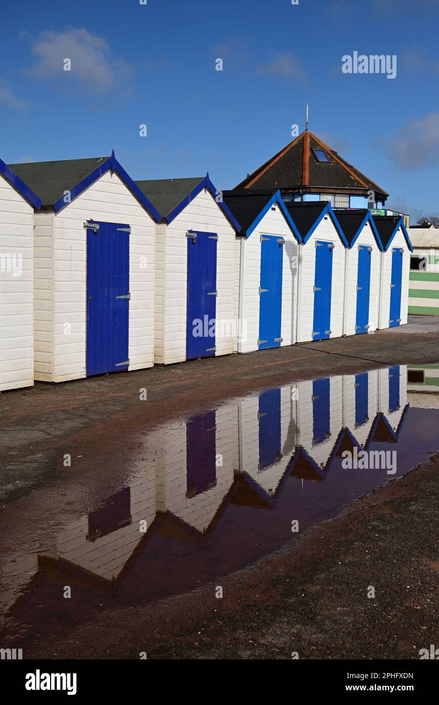 Beach hut reflections at Goodrington Sands, South Devon Stock Photo - Alamy