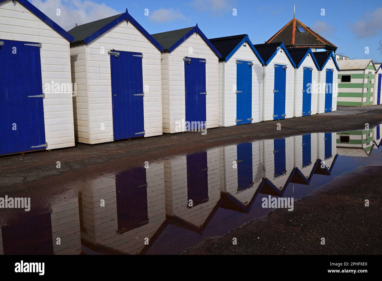 Beach hut reflections at Goodrington Sands, South Devon Stock Photo - Alamy