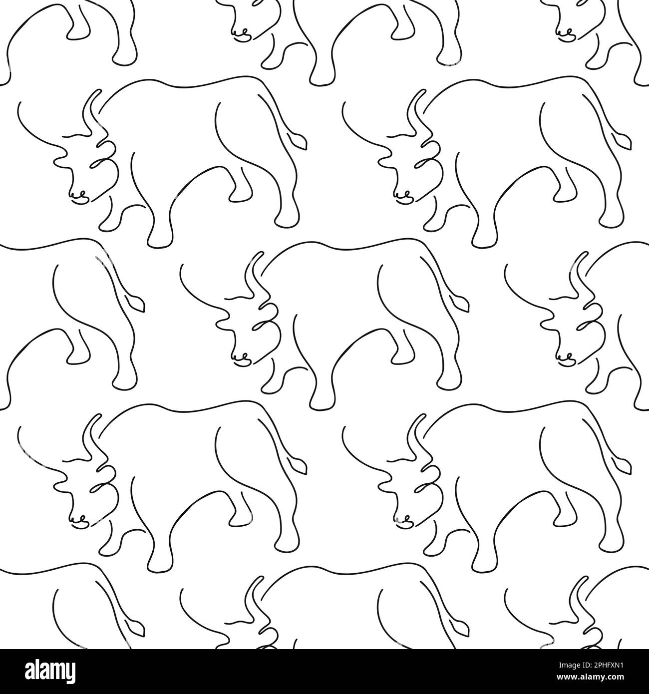 Seamless pattern with bulls illustration in line art style black color ...