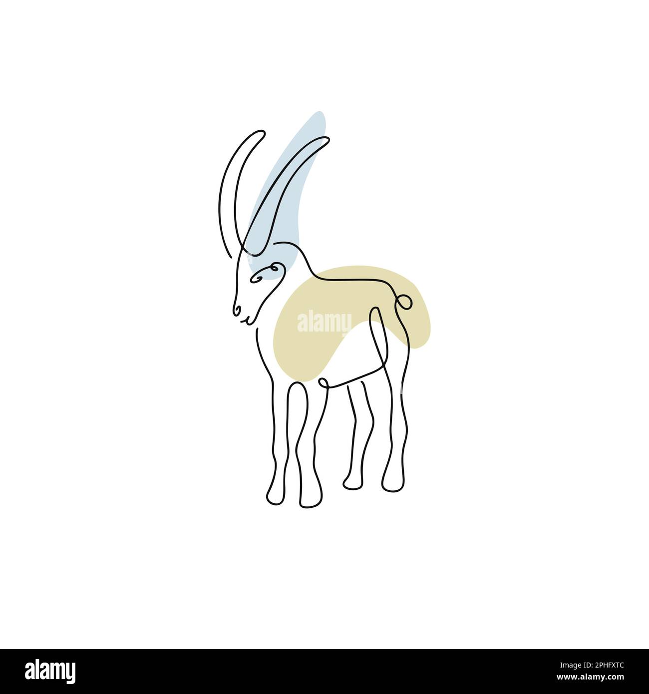 Chinese Zodiac symbol Goat illustration in line art style with boho ...