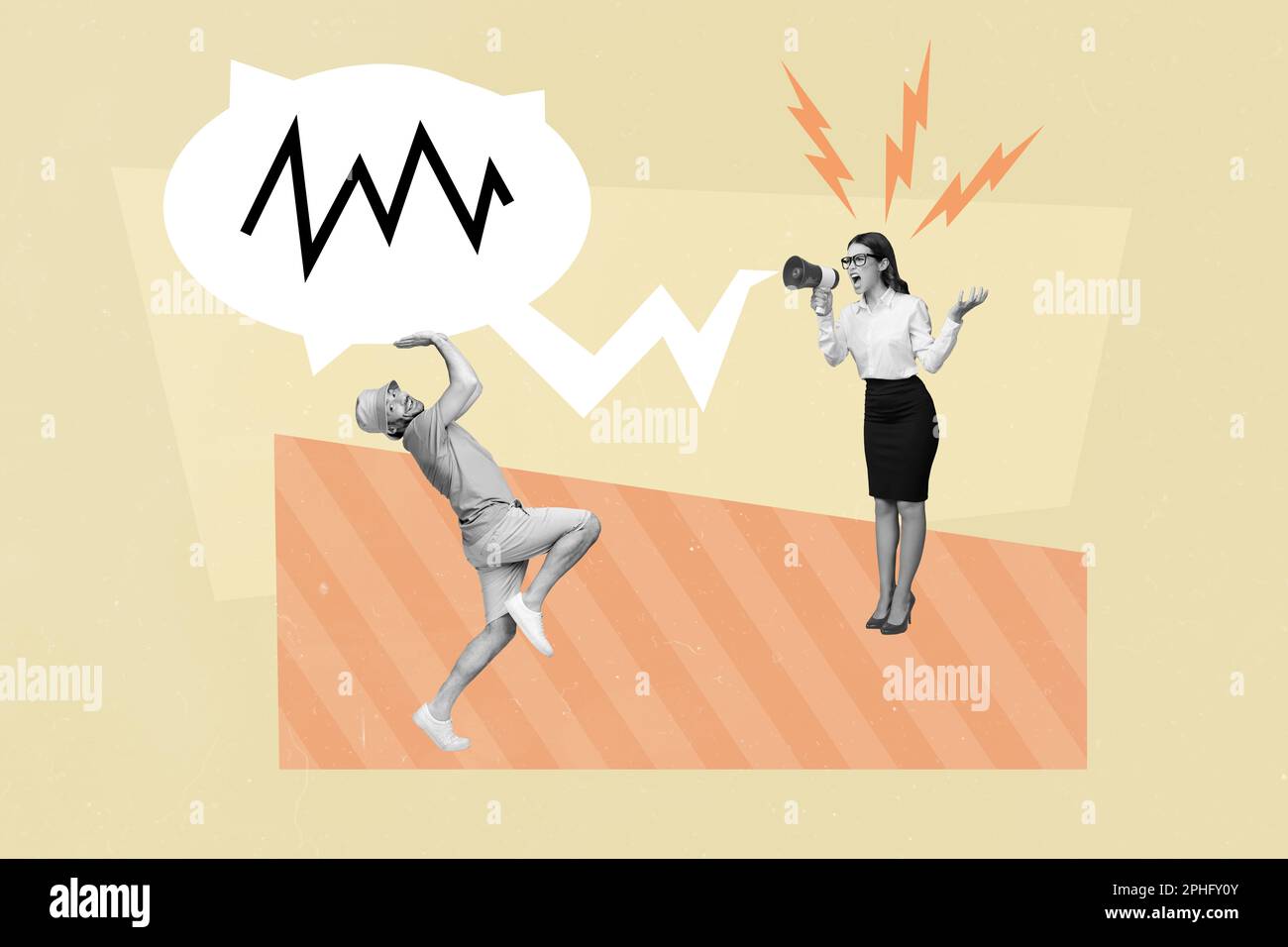 Creative banner painting collage of dominant young business lady ...