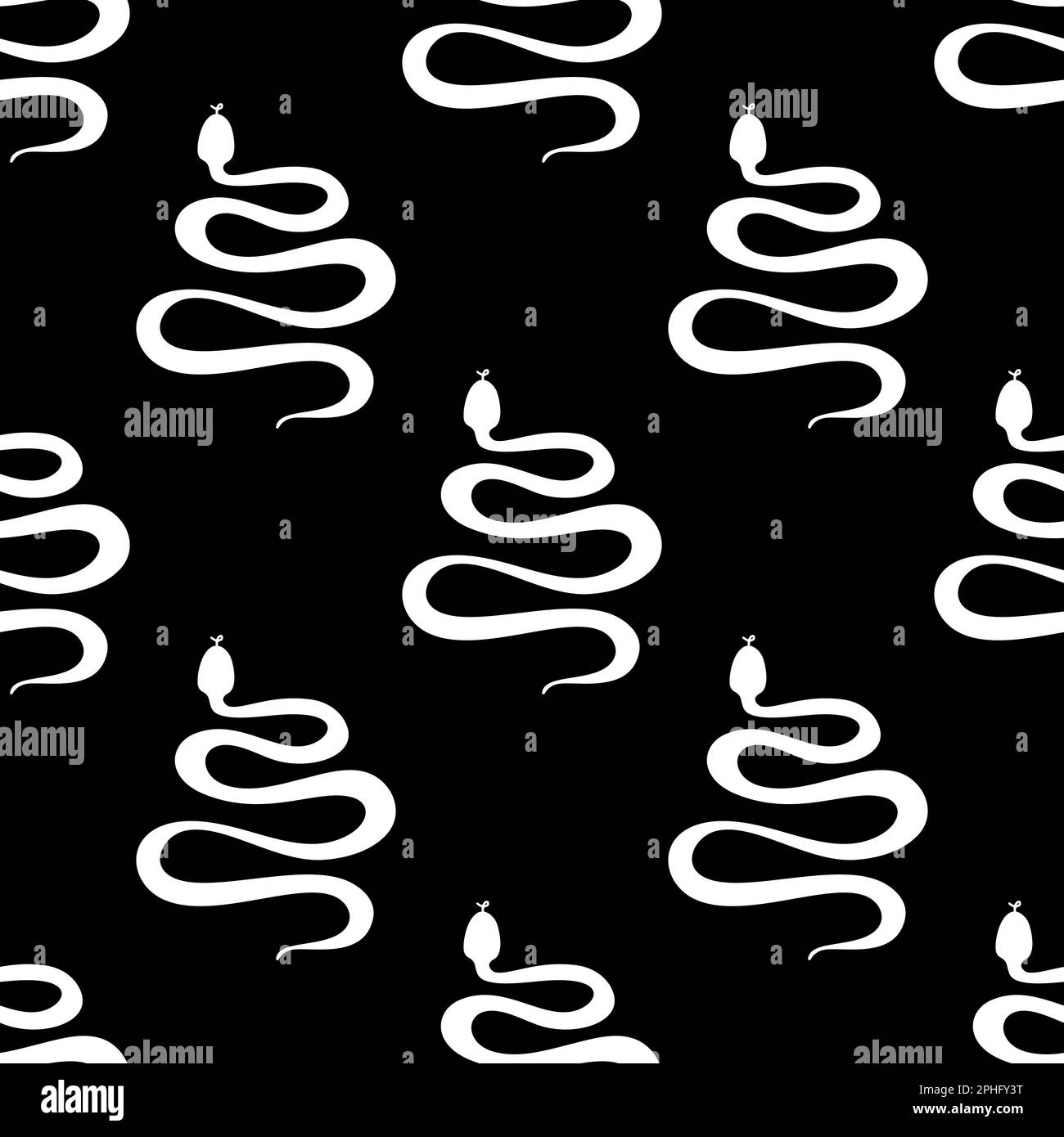 Seamless pattern with snakes illustration white color on black Stock ...