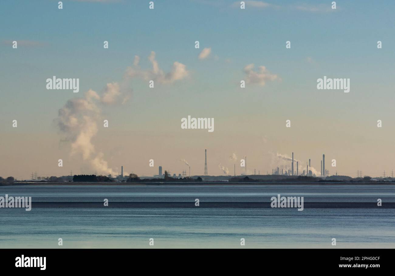Looking across the Humber River from Hull towards the Humber Refinery ...
