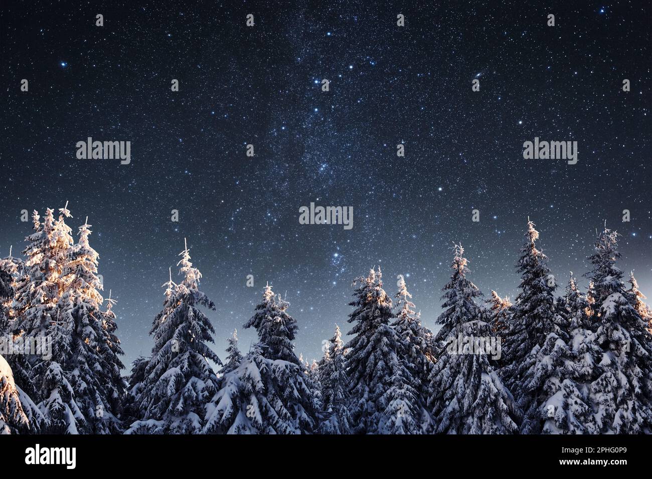 Starry sky in winter snowy night. Majestic landscape. Courtesy of NASA ...