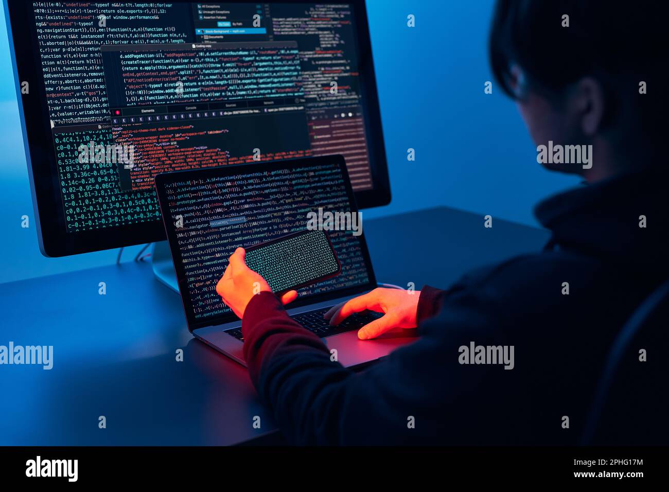 Man Using Computer And Programming To Break Code Cyber Security Threat