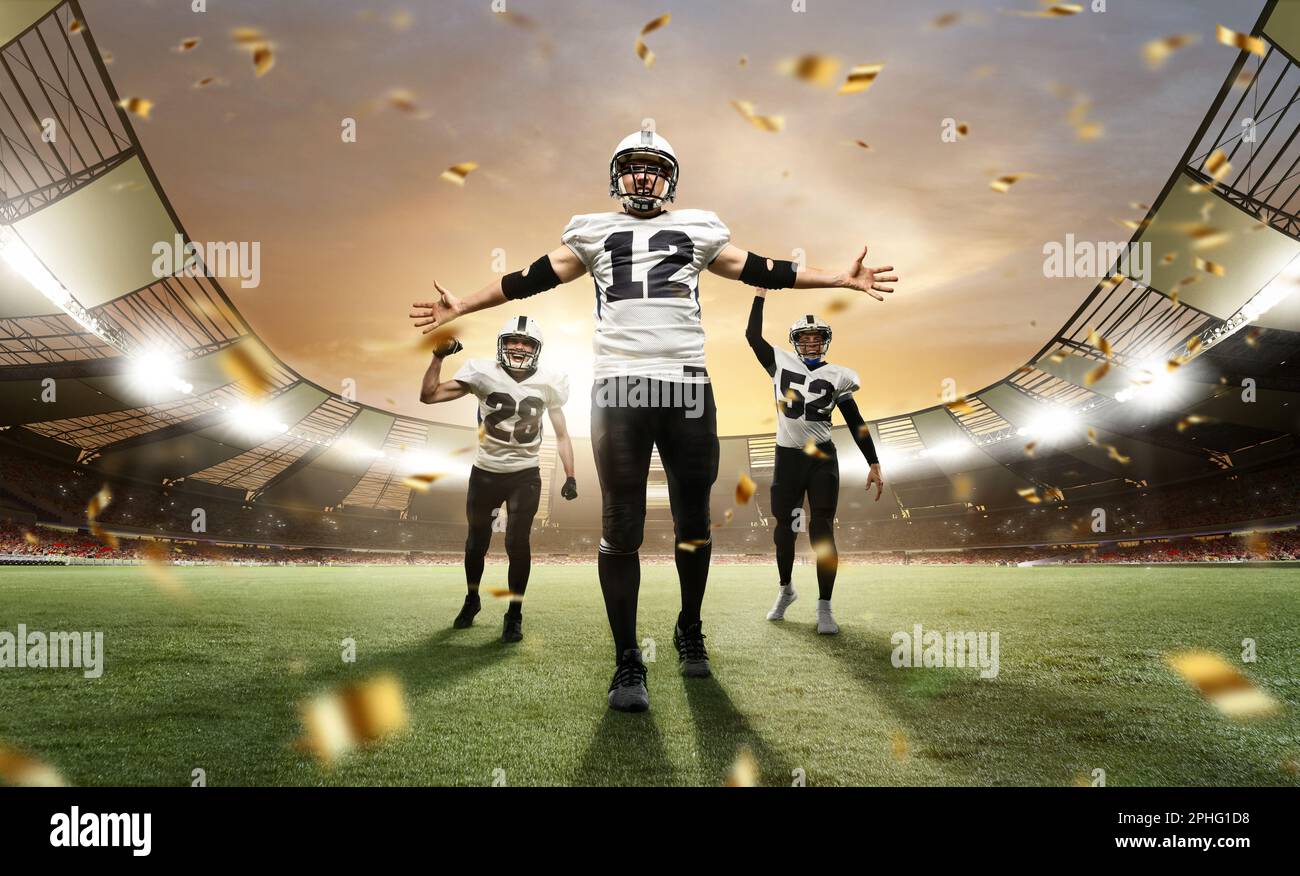 Winning championship. Male athletes, professional american football ...