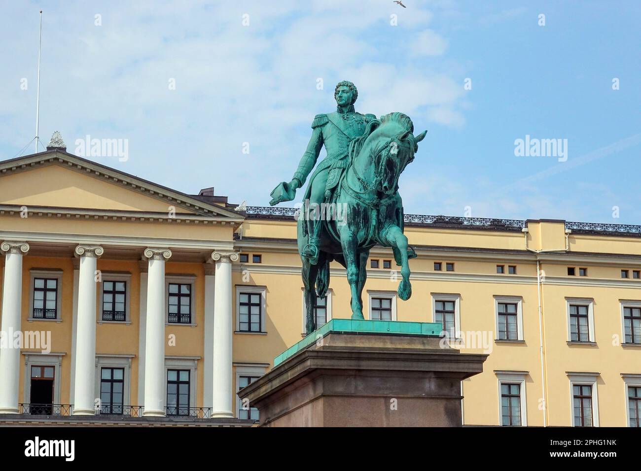 Norway, Oslo, Equestrian statue of King Karl Johan in front of the ...