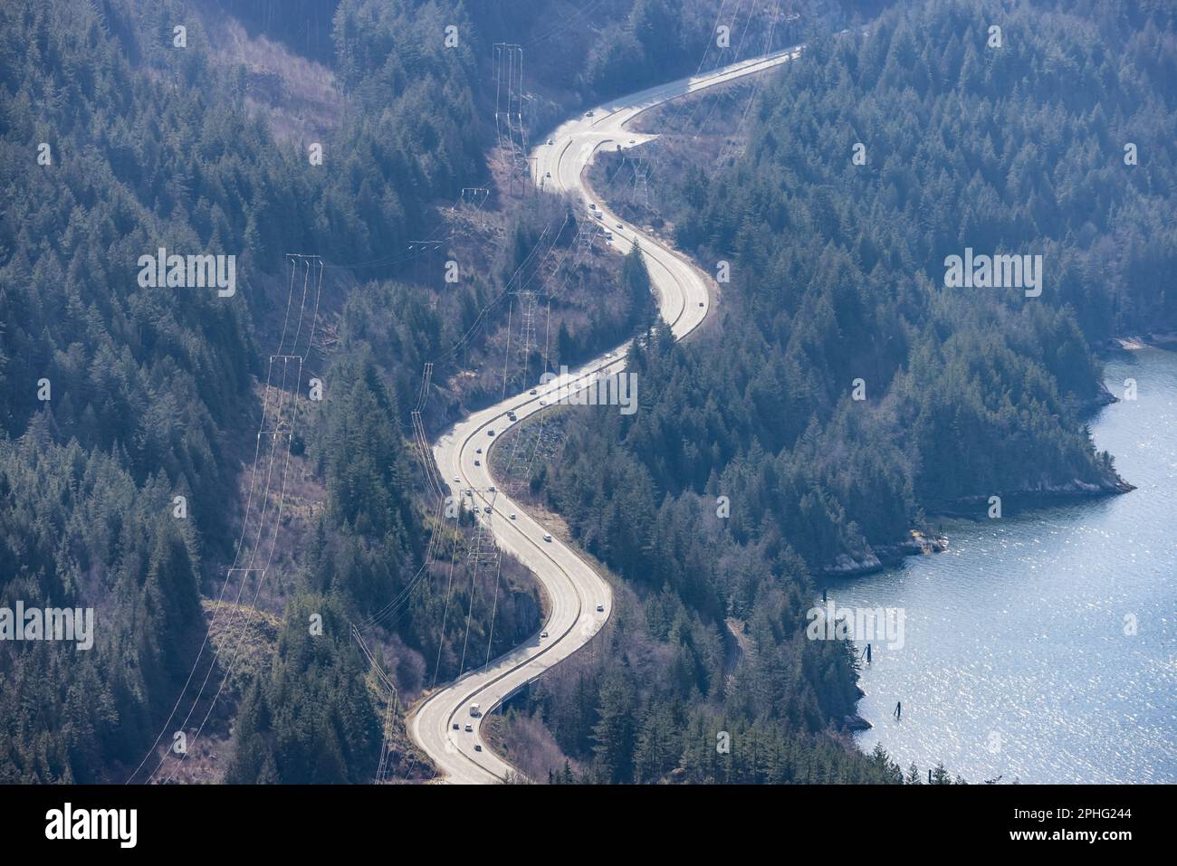 Aerial view of Sea to Sky Highway in Squamish, BC, Canada Stock Photo ...