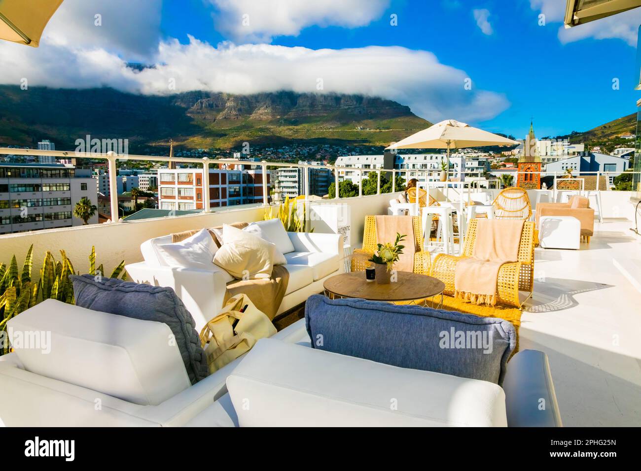 Cape Town, South Africa - November 15, 2022: Outdoor patio furniture on rooftop venue Stock ...