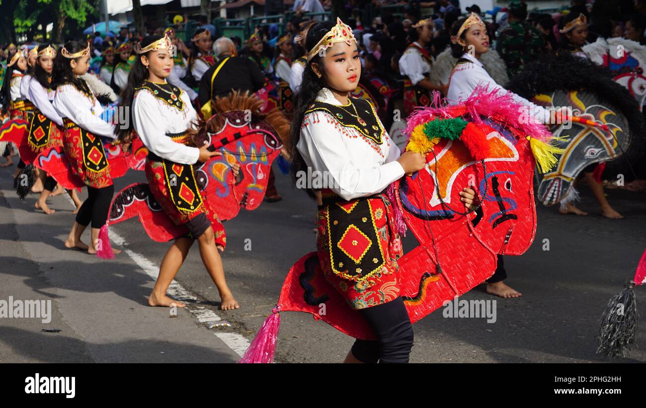Indonesian performing Jaranan dance (kuda lumping, kuda kepang). This ...