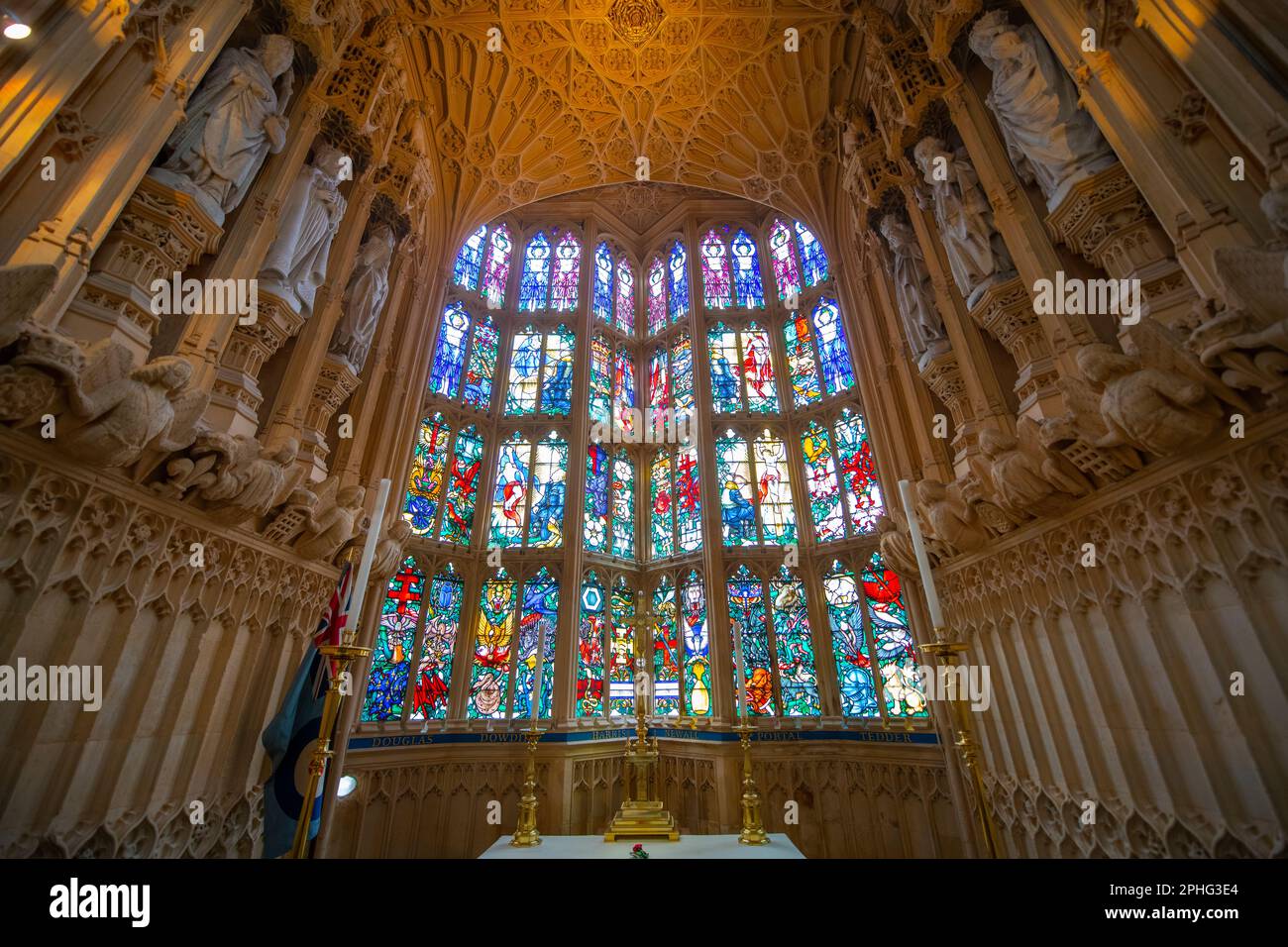 Stained Glass in Lady Chapel in Westminster Abbey. The church is UNESCO World Heritage Site ...