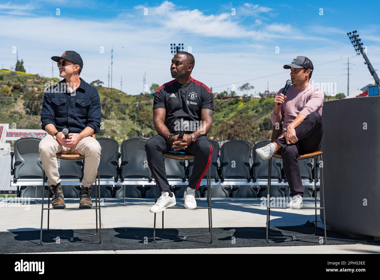 San Diego, USA. 27th Mar, 2023. Rob McElhenney, Andy Cole, and Landon ...