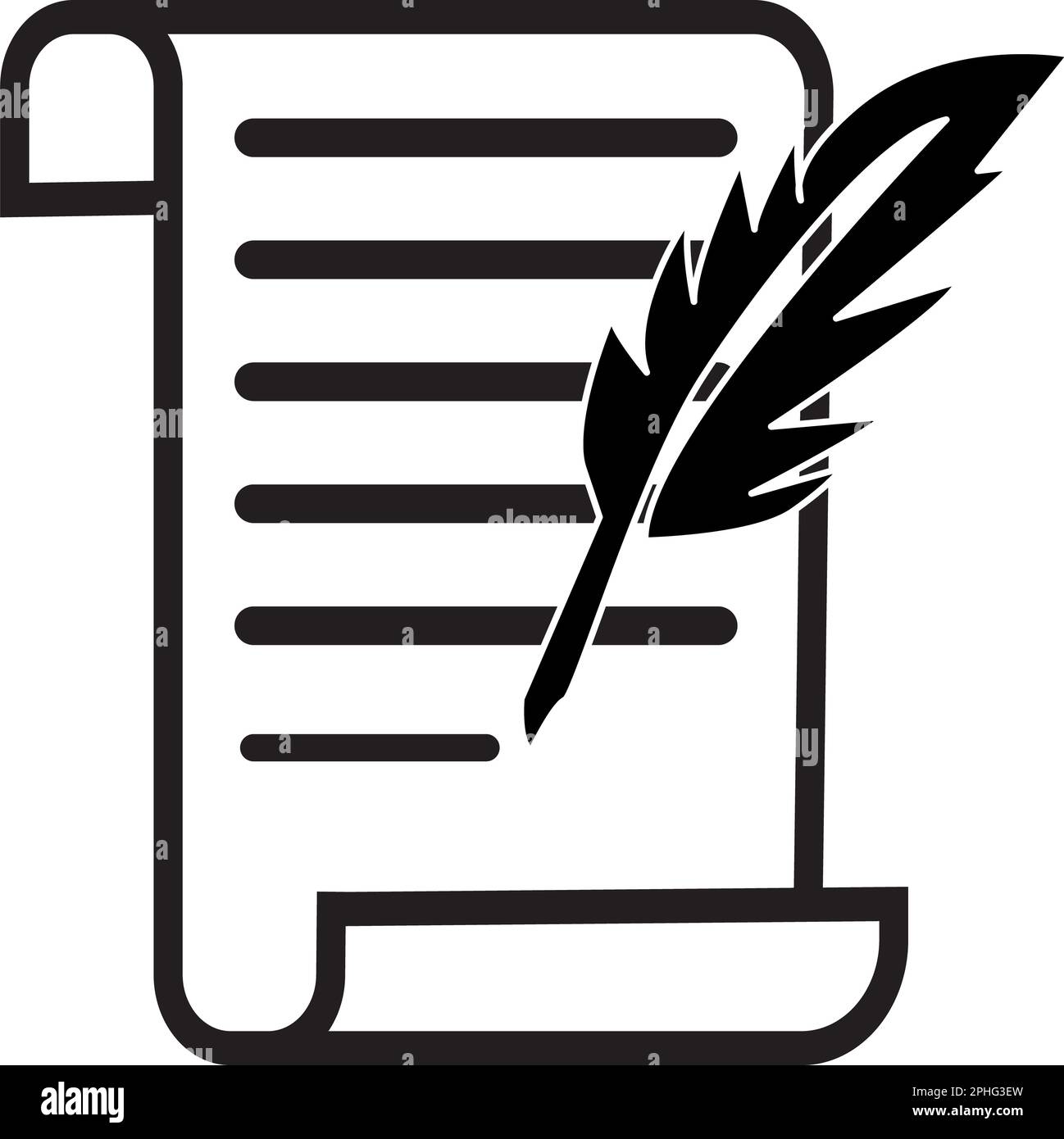 writing on a scroll with a feather quill pen icon. vintage Feather ...
