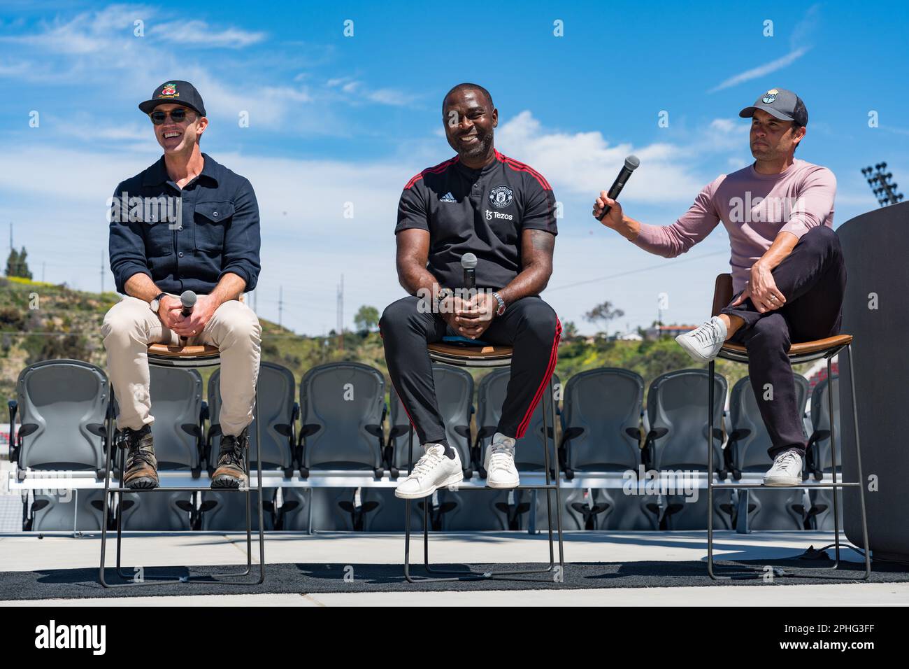 San Diego, USA. 27th Mar, 2023. Rob McElhenney, Andy Cole, and Landon ...