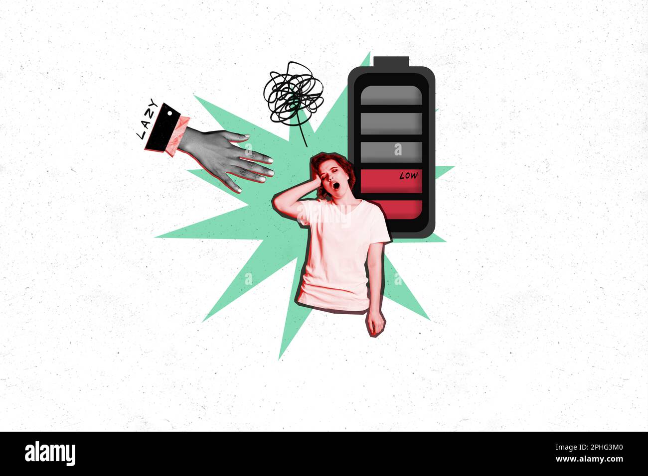 Banner poster creative collage of exhausted girl yawning feeling tired ...