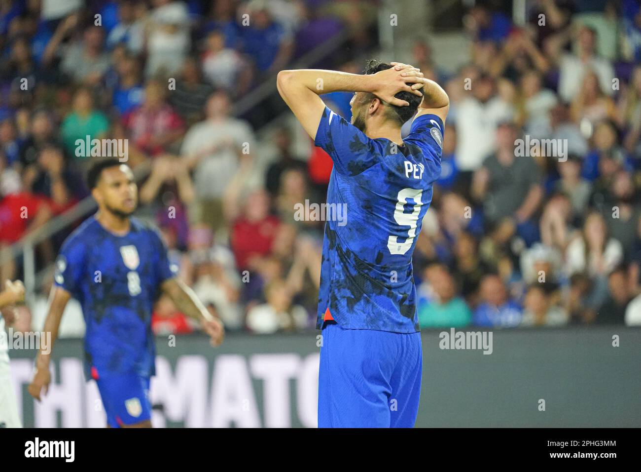 Orlando, Florida, March 27, 2023, USA forward Ricardo Pepi #9 reacts ...