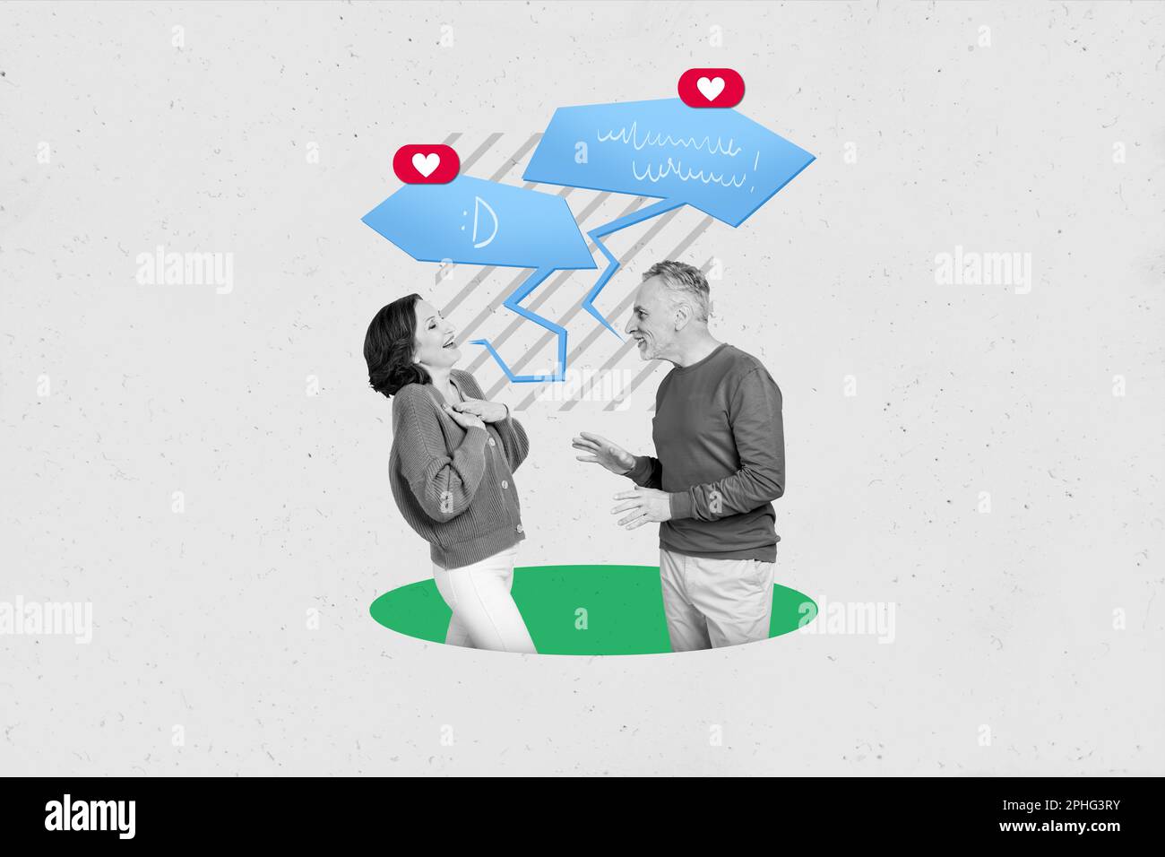 Creative poster template of two senior people talking put like match ...