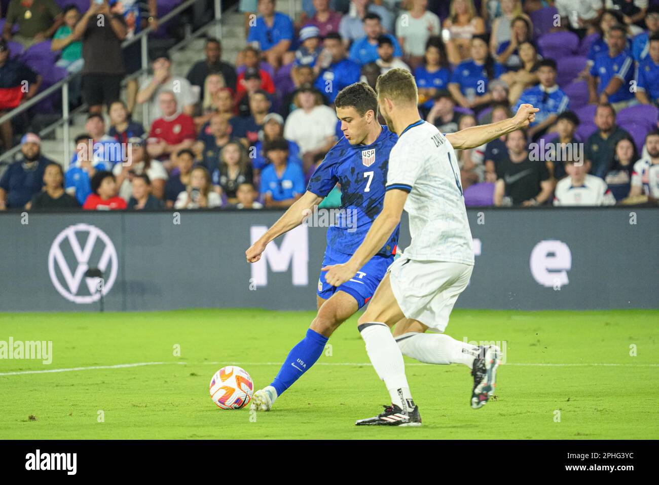 Orlando, Florida, March 27, 2023, USA forward Gio Reyna #7 makes a pass ...