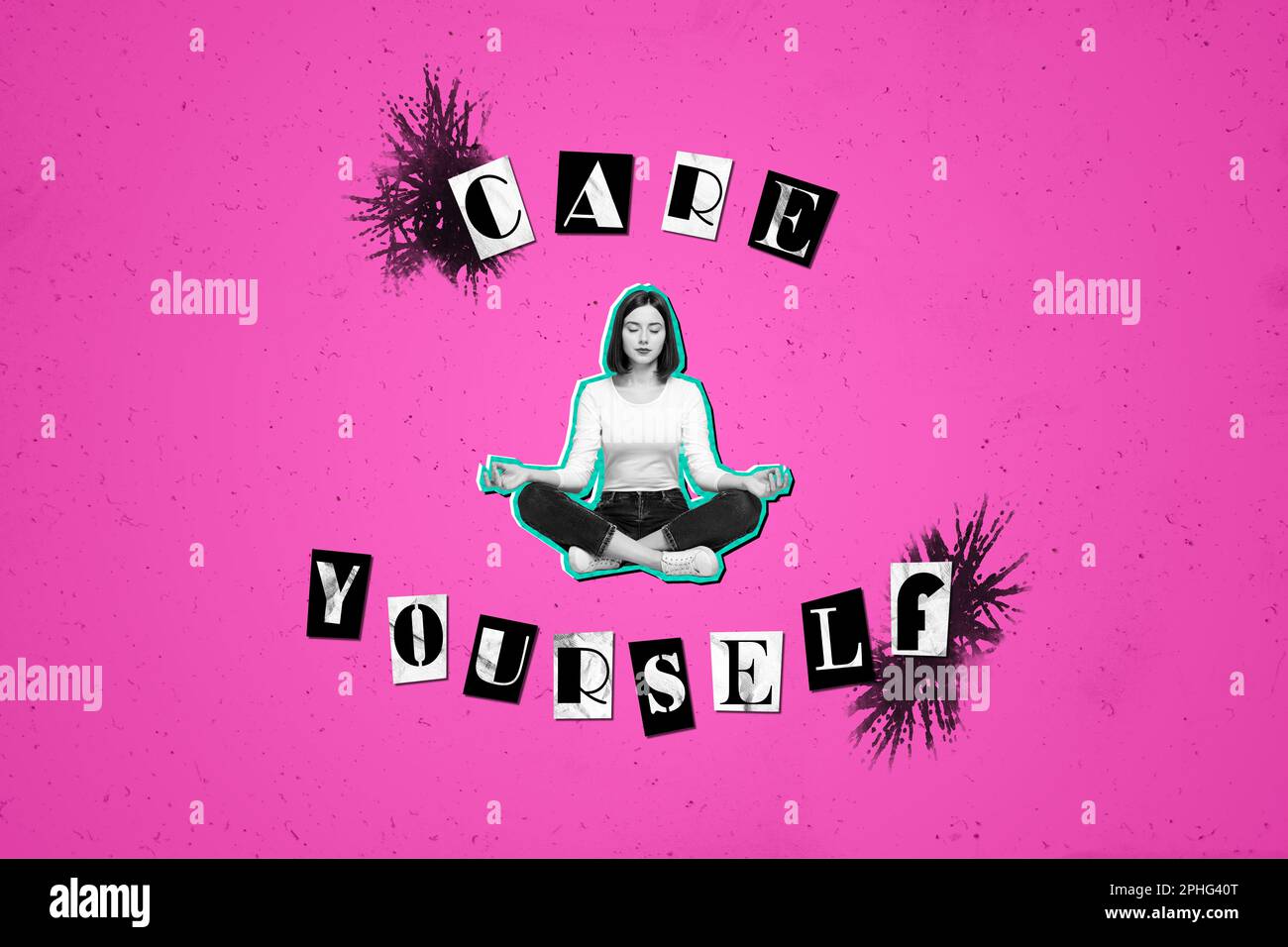 Modern conceptual collage pic young girl care yourself herself ...