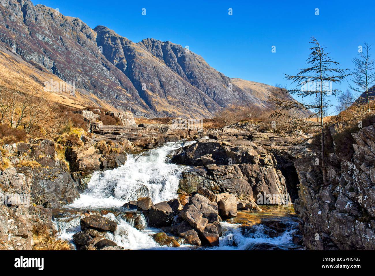 Glen Coe Highland Scotland view of the River Coe waterfalls and the ...
