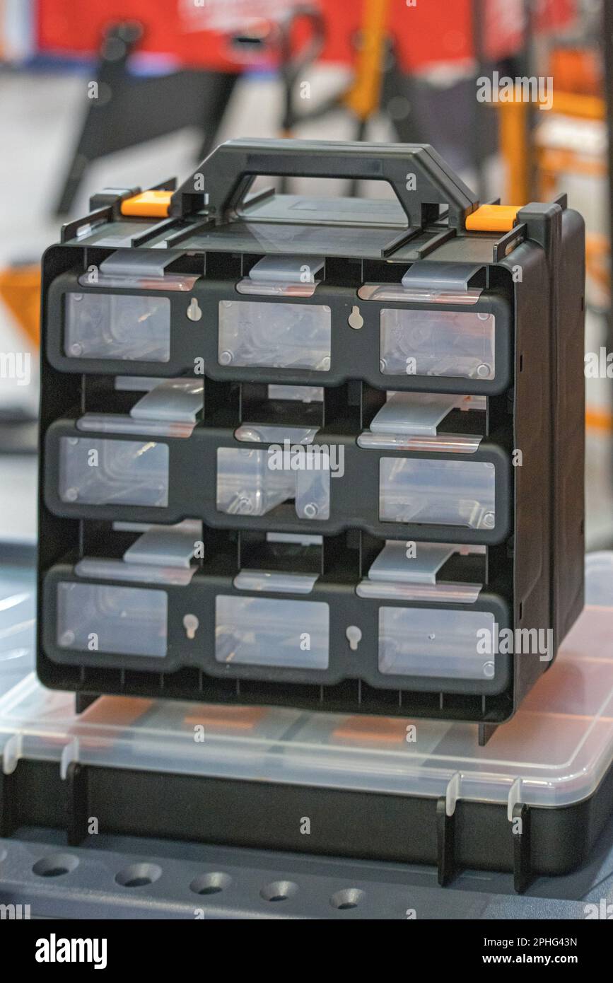 Plastic Tote Tray Small Parts Tools Organizer for Workshop Stock Photo ...