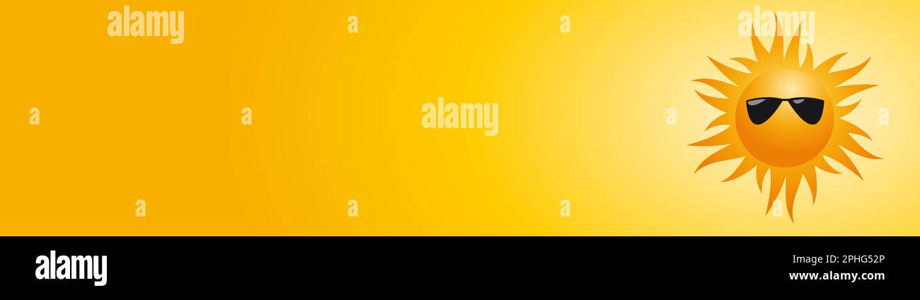 Abstract Summer banner, orange background with sun with sunglasses and empty hot sky for your ...