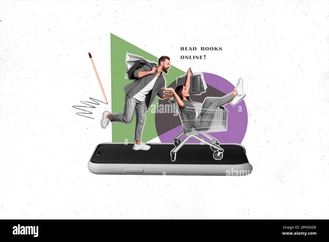 Poster banner magazine collage of two people buying app store many ...