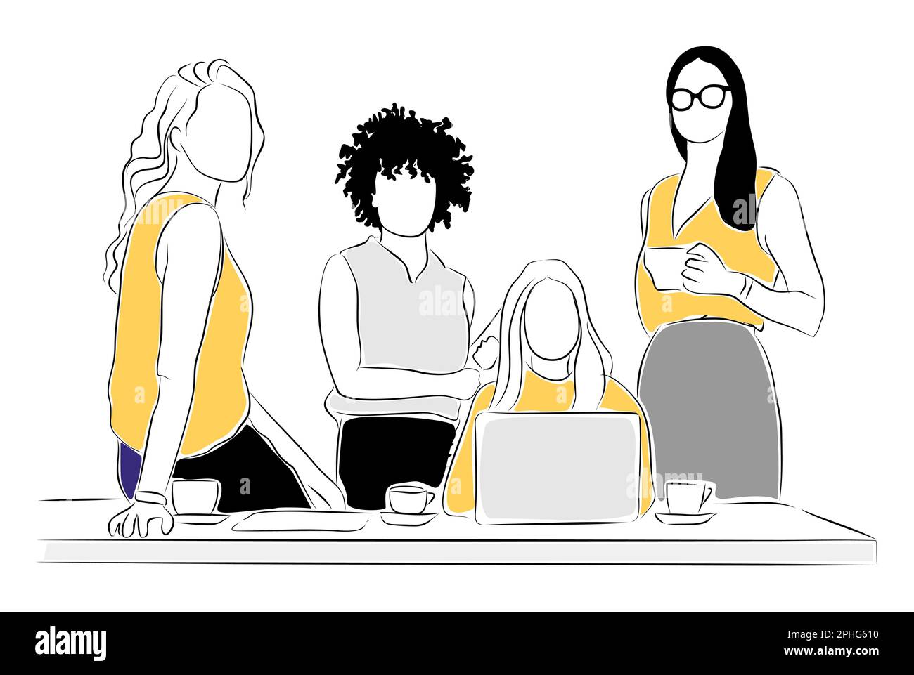 Female Business team outline drawing vector art Stock Vector Image ...