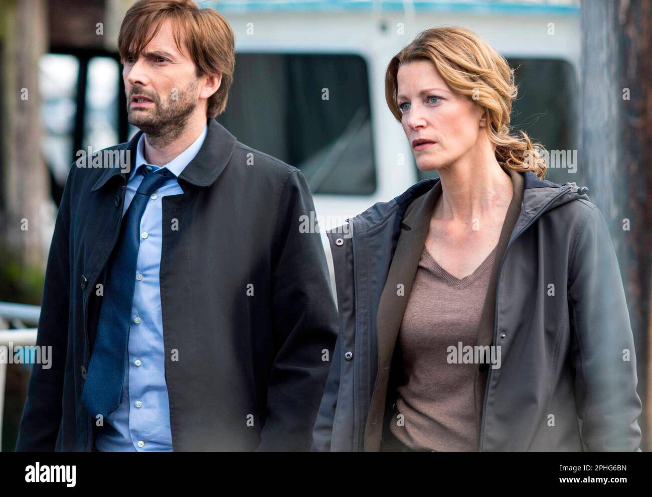 DAVID TENNANT and ANNA GUNN in GRACEPOINT (2014), directed by CHRIS ...