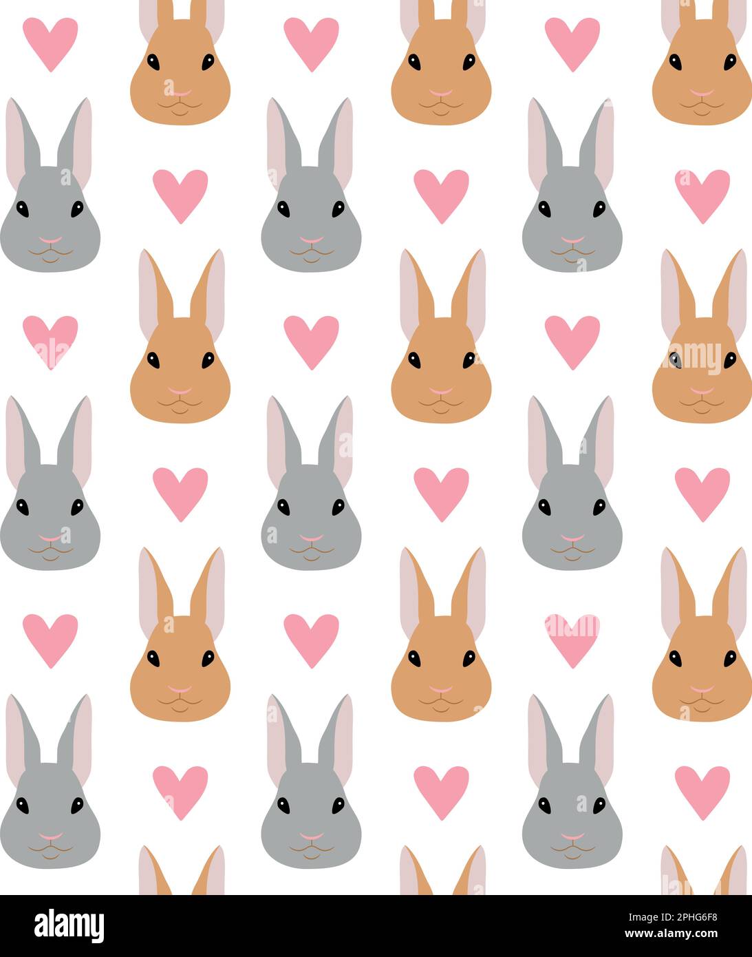 Vector seamless pattern of flat rabbit bunny face and hearts isolated ...