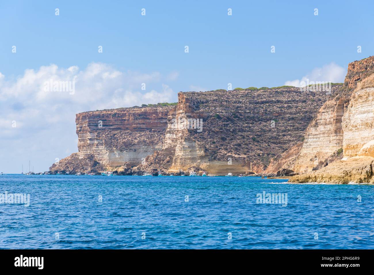 Limestone cliffs in the south coast of the island of Lampedusa, Sicily ...