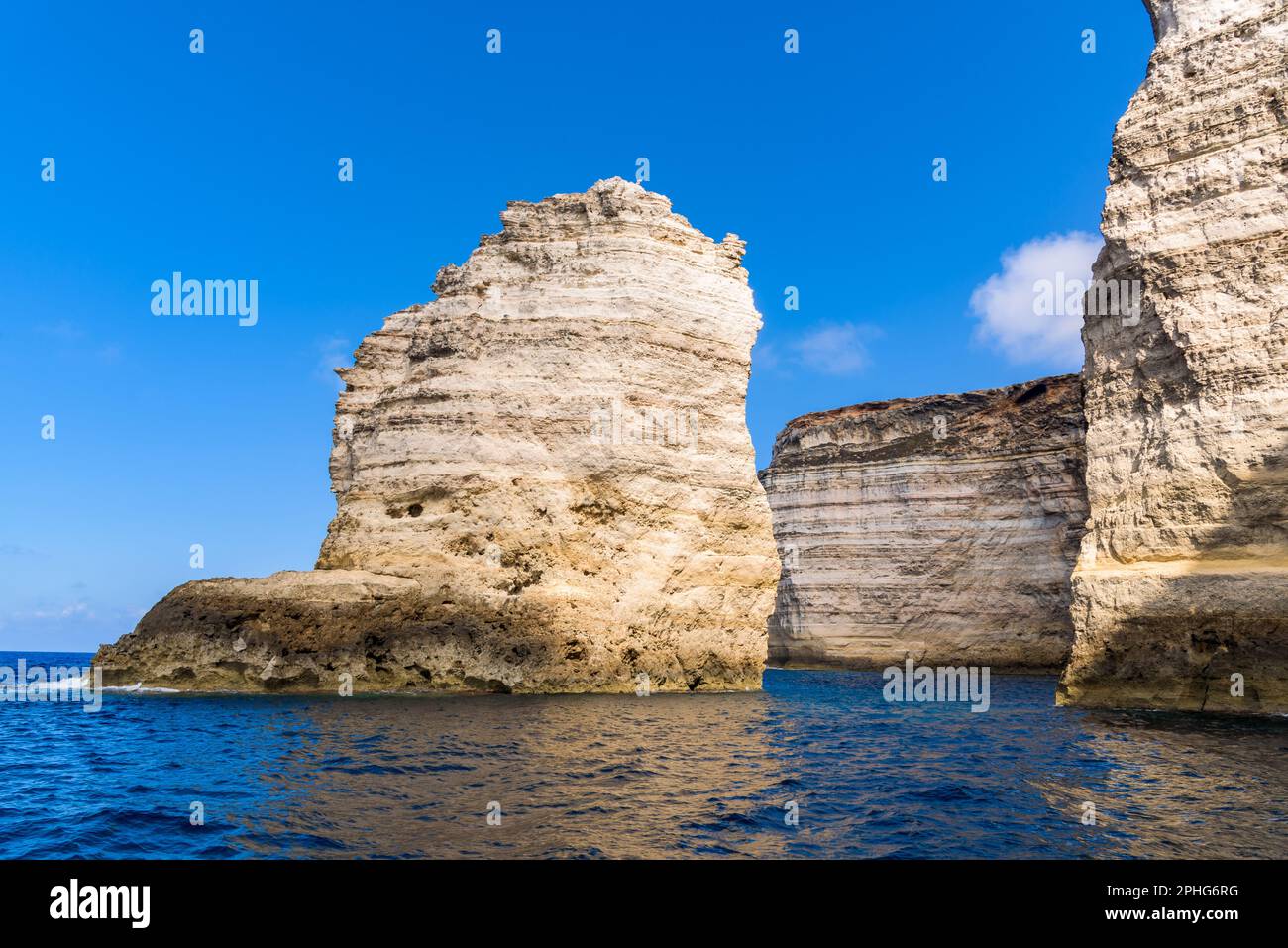 Limestone cliffs in the south coast of the island of Lampedusa, Sicily ...