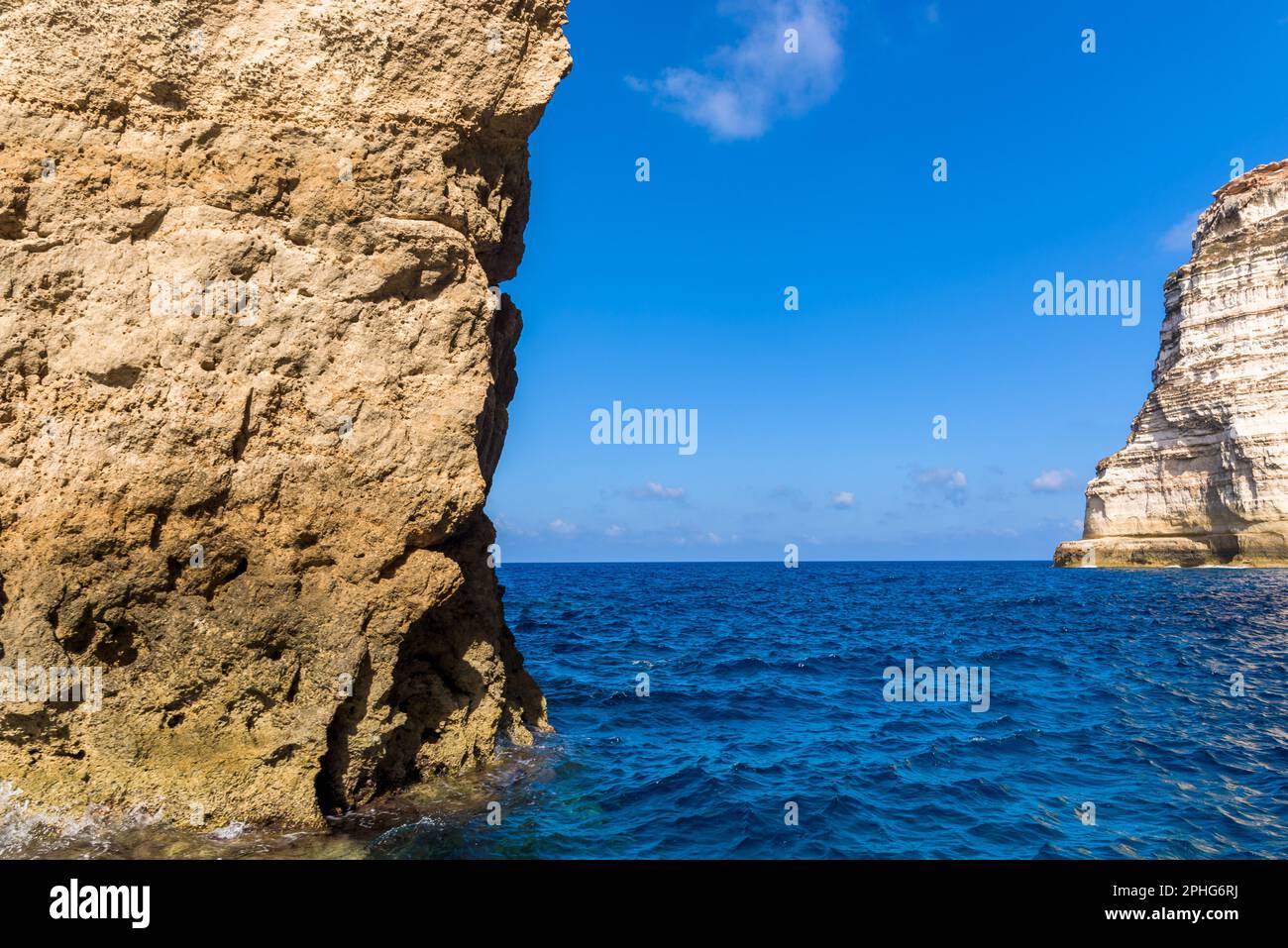 Limestone cliffs in the south coast of the island of Lampedusa, Sicily ...