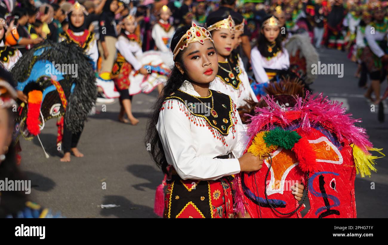 Indonesian performing Jaranan dance (kuda lumping, kuda kepang). This ...