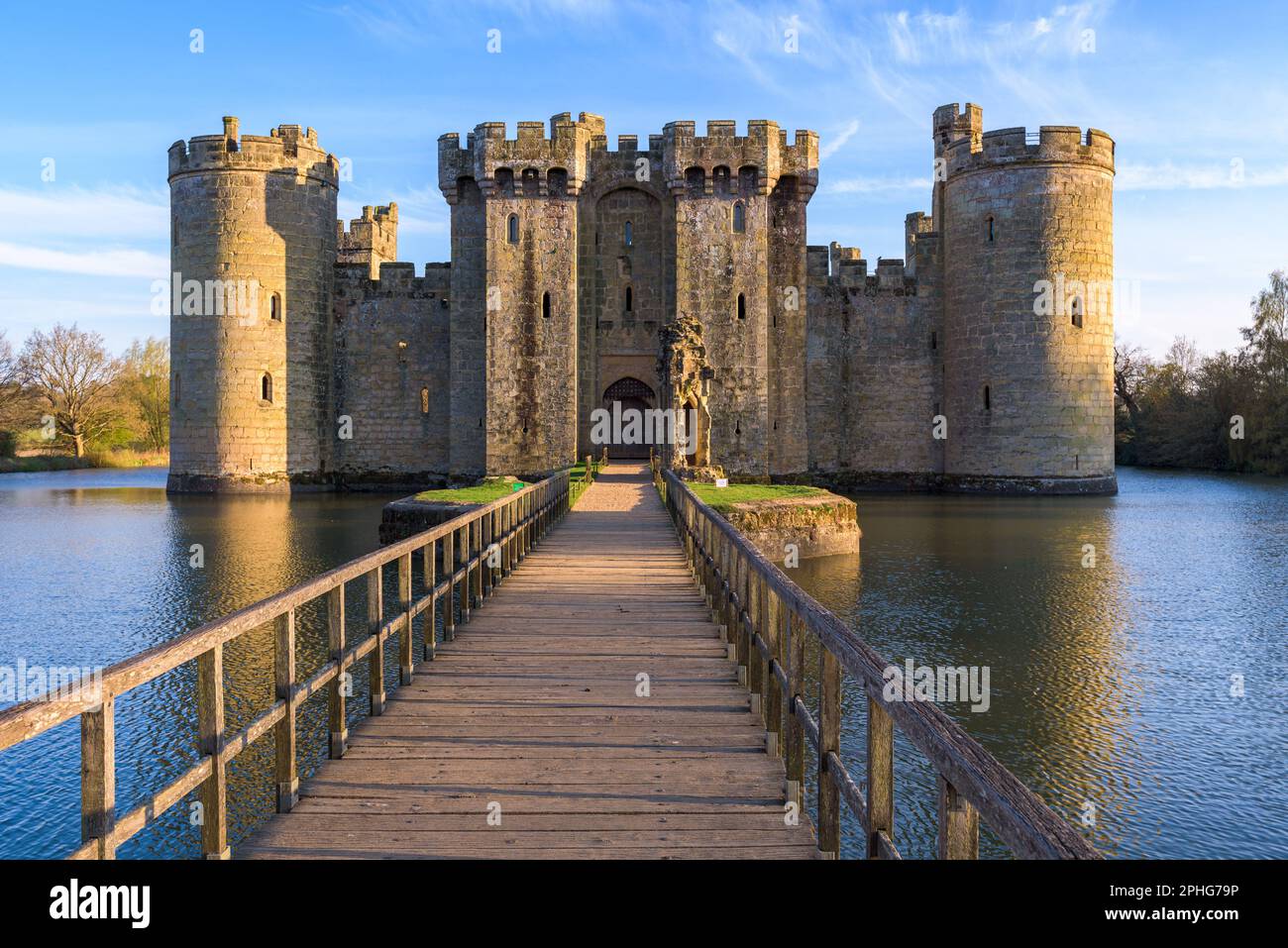 Bodiam Castle, 14th-century medieval fortress with moat and soaring towers in Robertsbridge ...