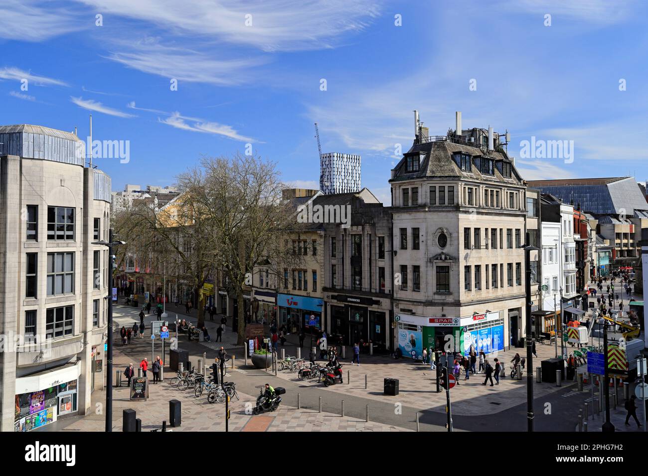 View of Queen street and Working street from the castle, Cardiff, Wales ...