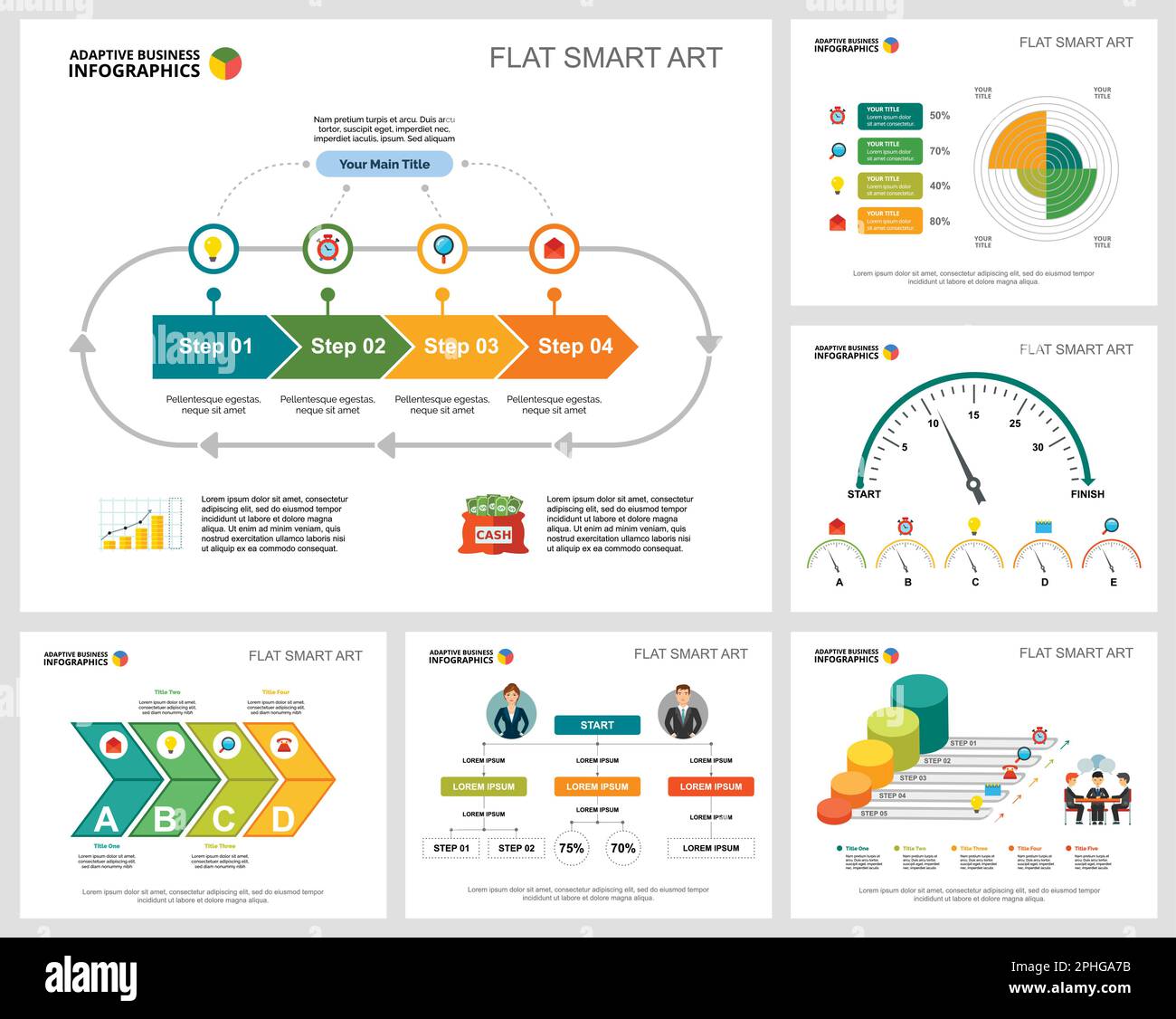 Colorful startup or strategy concept infographic charts set Stock ...