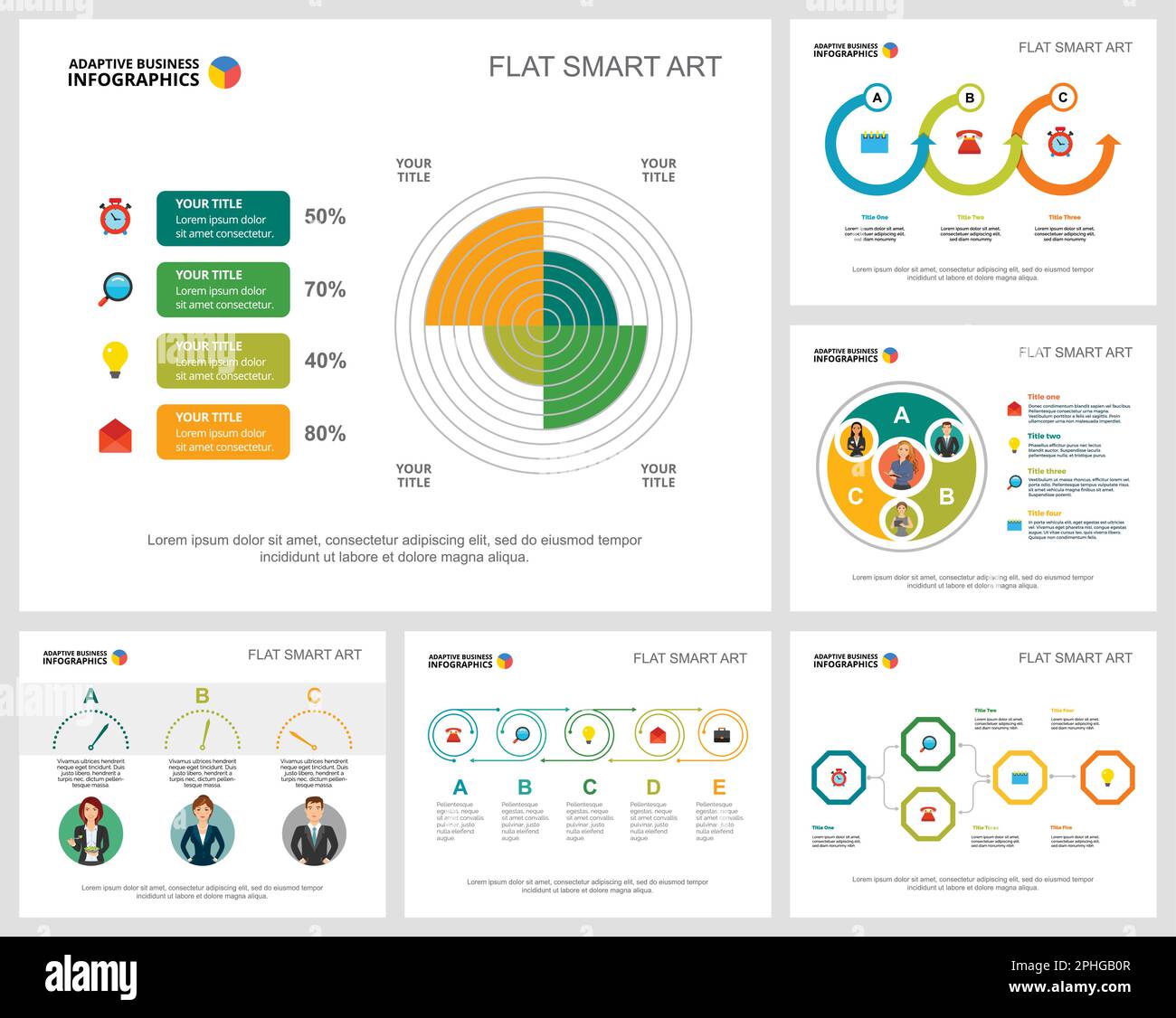 Colorful planning and strategy concept infographic charts set Stock ...