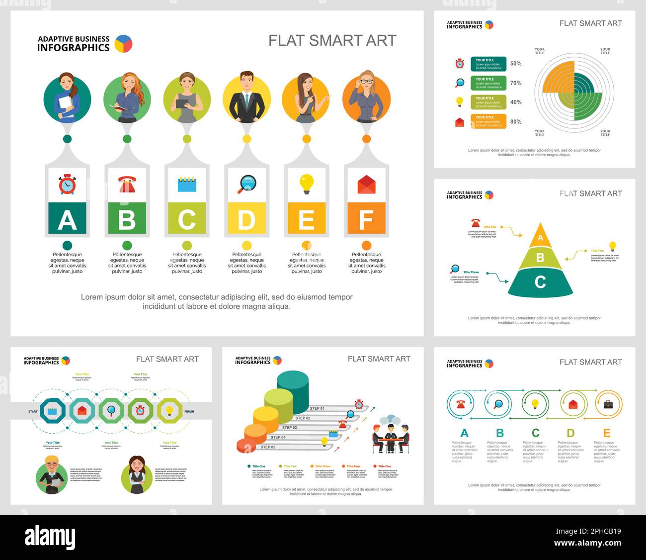 Colorful smart art charts set for presentation slide templates Stock ...