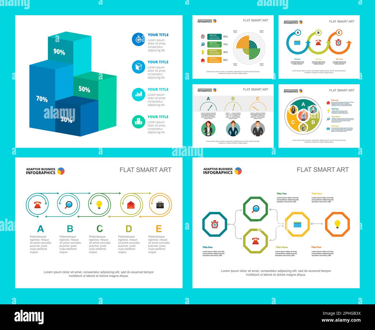 Colorful planning and strategy concept infographic charts set Stock ...