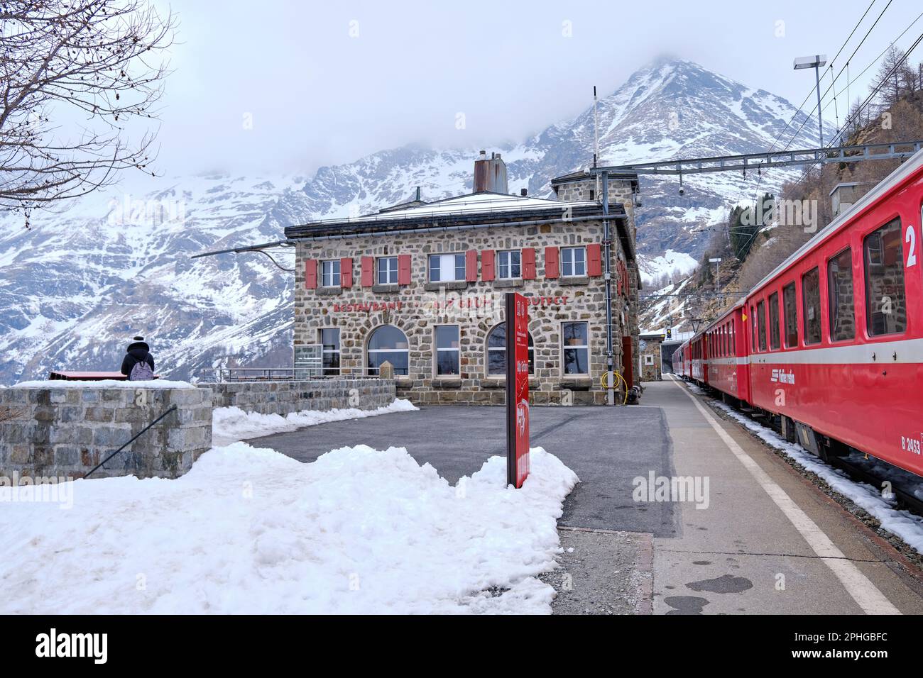 Canton Graubunden, Switzerland : Landscape in Alp Grum train station ...