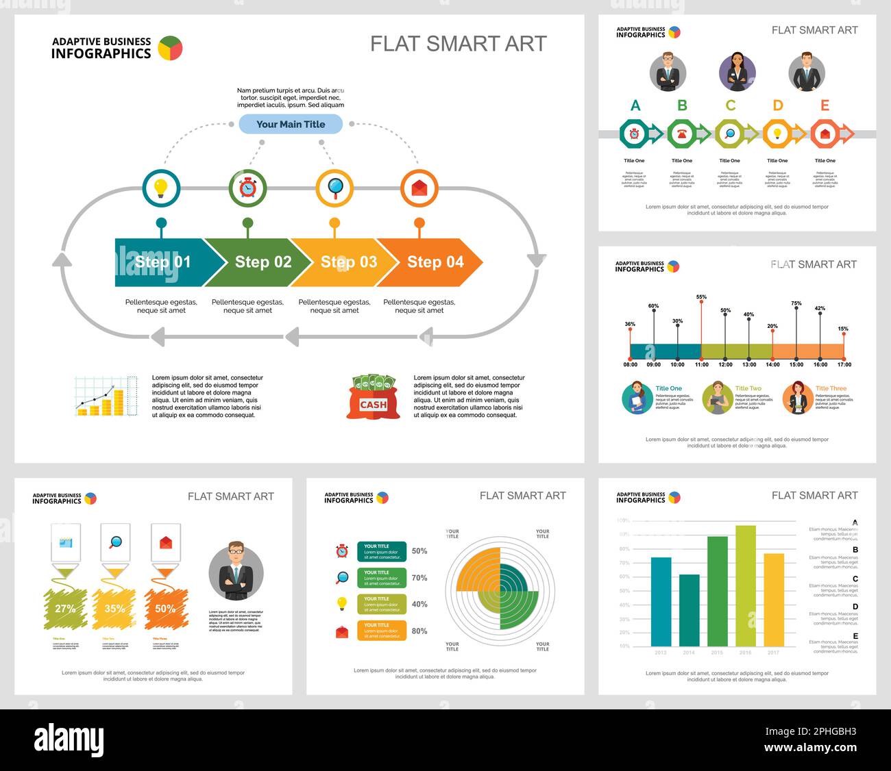 Colorful statistics or analysis concept infographic charts set Stock ...