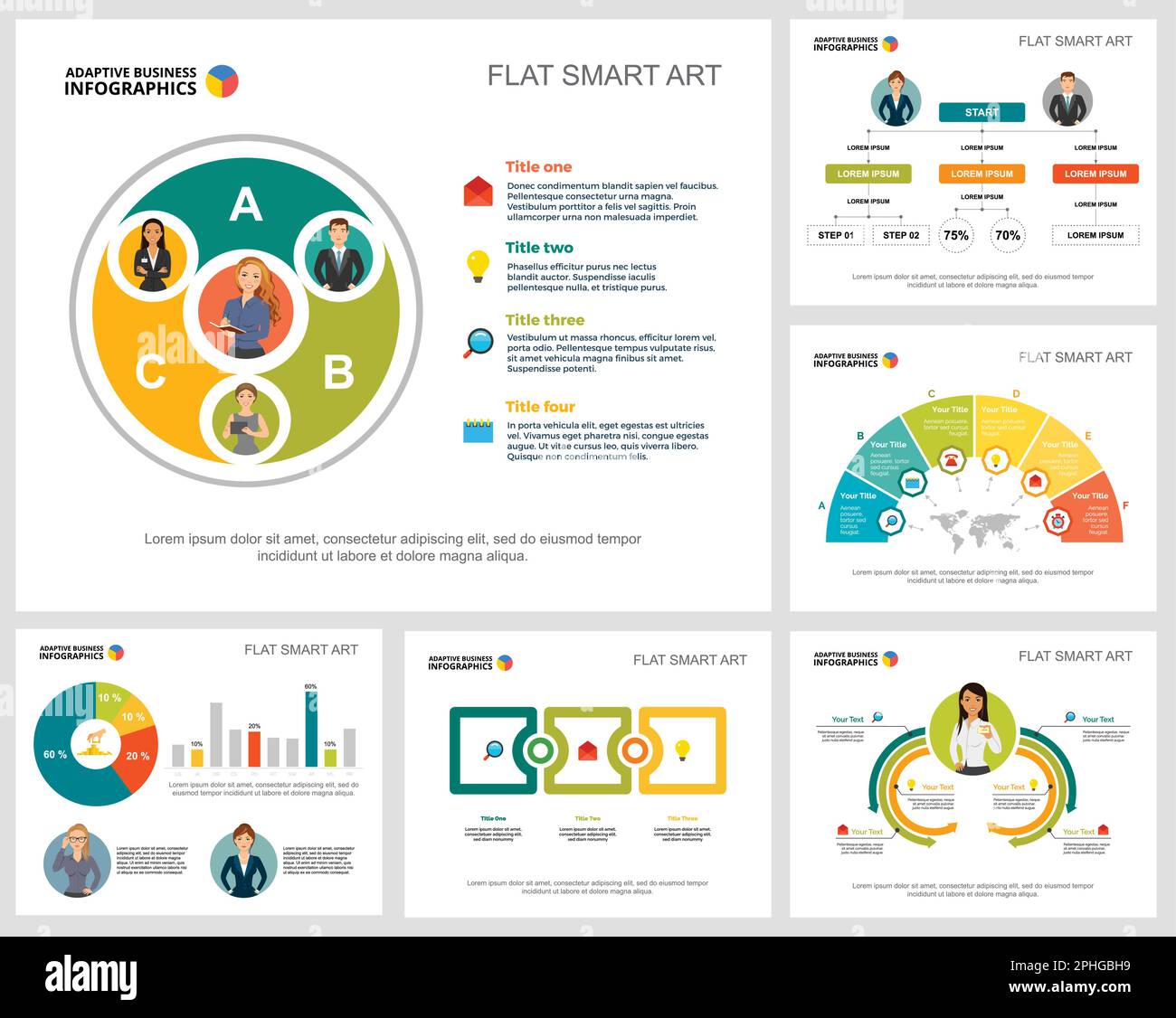 Colorful strategy or planning concept infographic charts set Stock ...