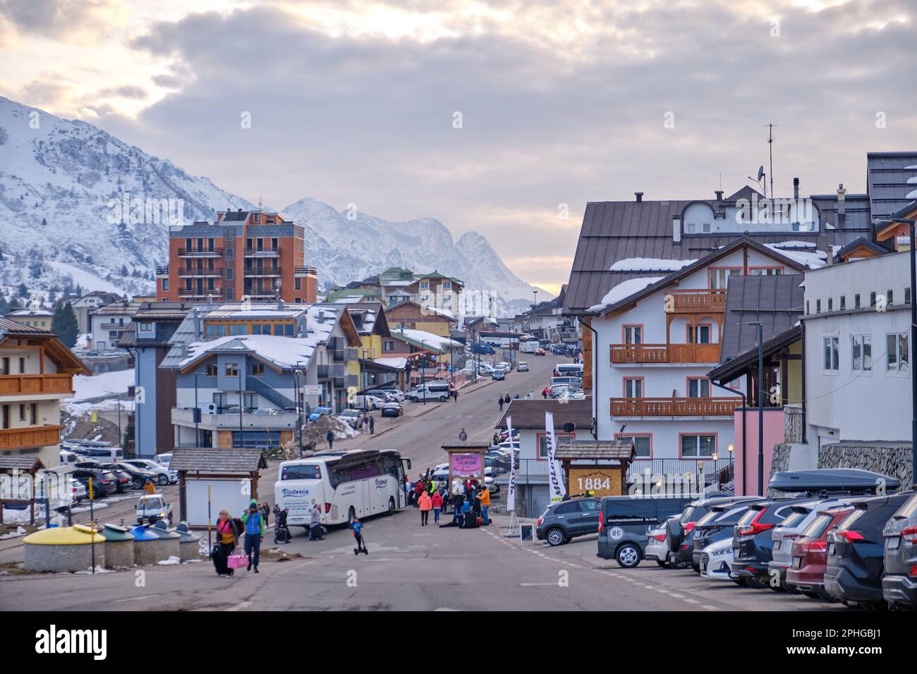 Tonale, Italy: view of passo del Tonale during winter with blue sky ...