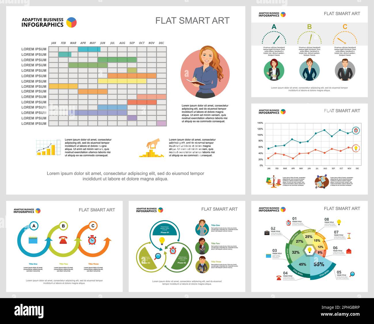 Colorful statistics or teamwork concept infographic charts set Stock ...