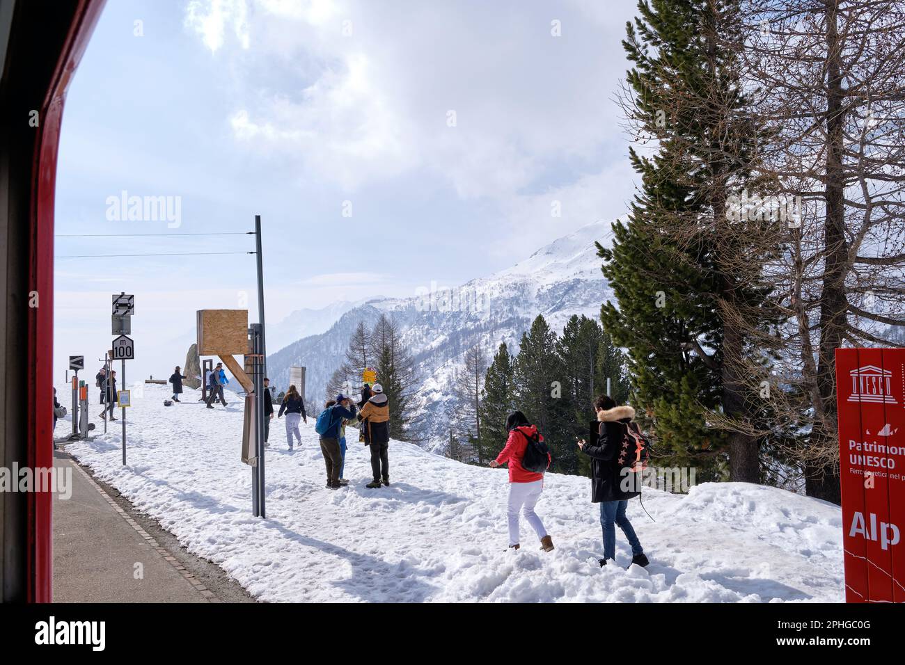 Canton Graubunden, Switzerland : Landscape in Alp Grum train station ...